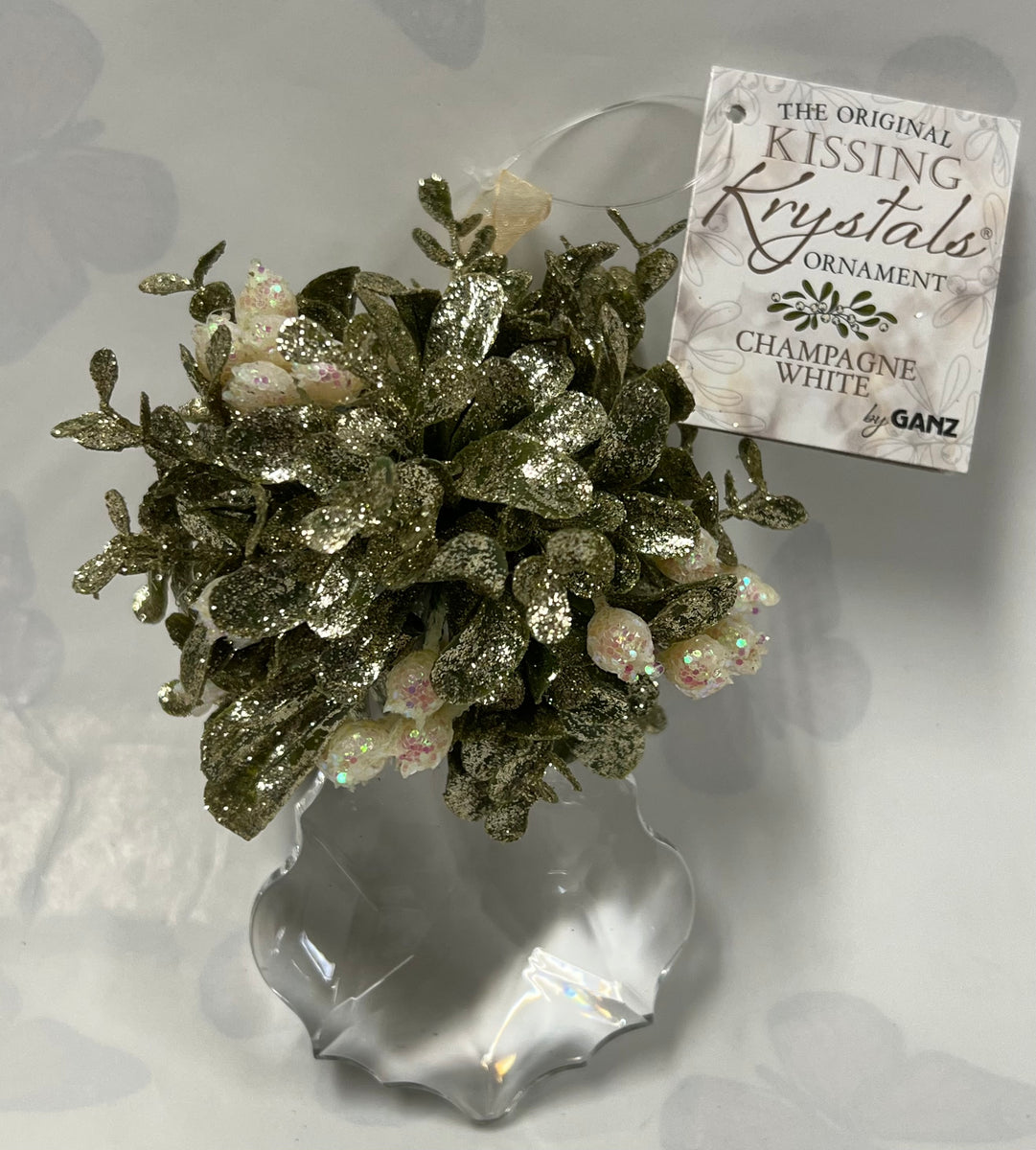 Kissing Krystal -Mini Mistletoe Ornament- Champagne White -Edged Teard ...